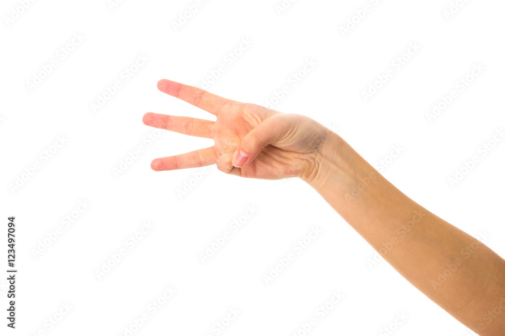 Woman's hand showing three fingers Stock Photo | Adobe Stock