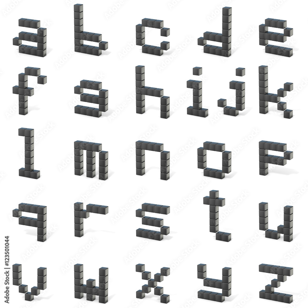 8 bit font. Lowercase letters ALL. 3D Stock Illustration | Adobe Stock
