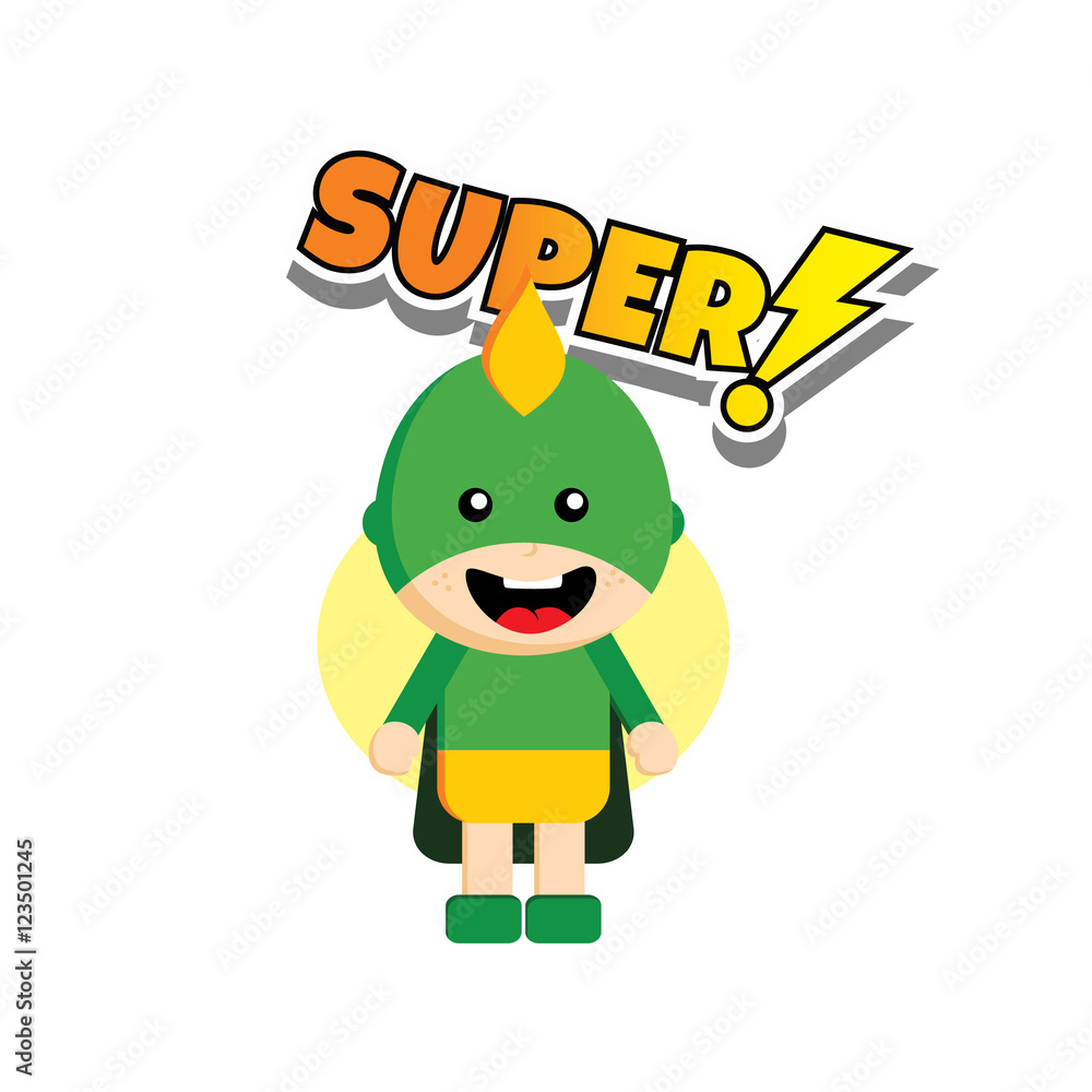 Flat style superhero character avatar on ribbon label creative design ...