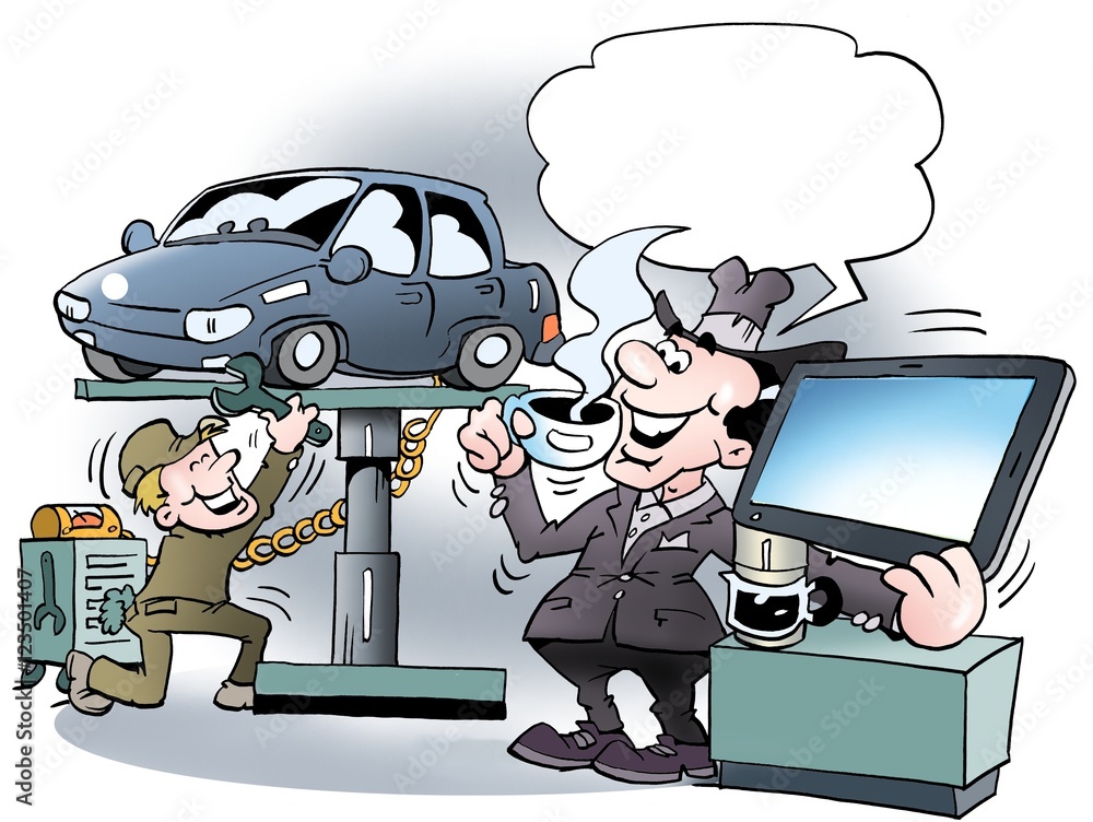 Cartoon illustration of a car owner there is very happy for a cup of ...
