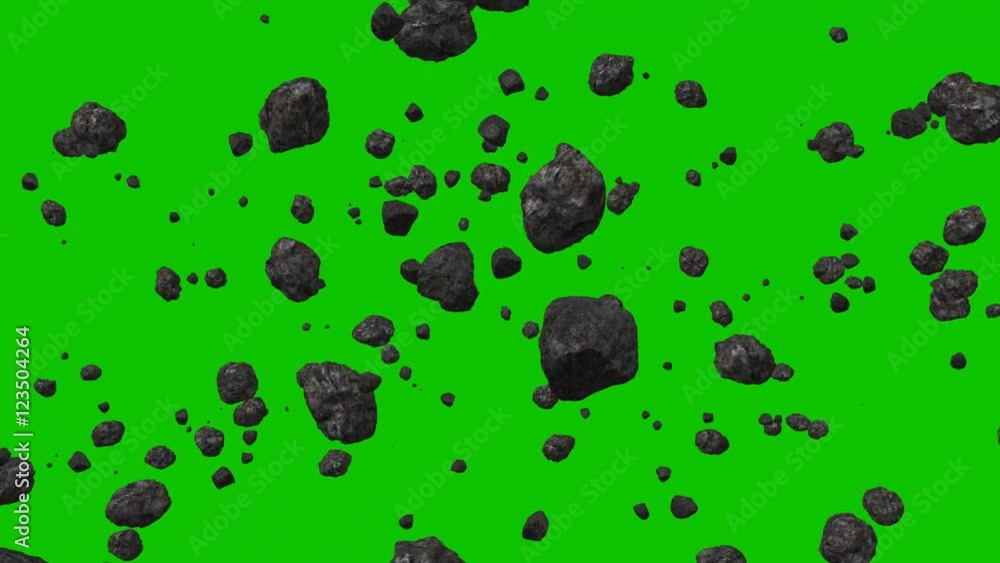 Flying in space through an asteroid belt on a Green Screen Background ...