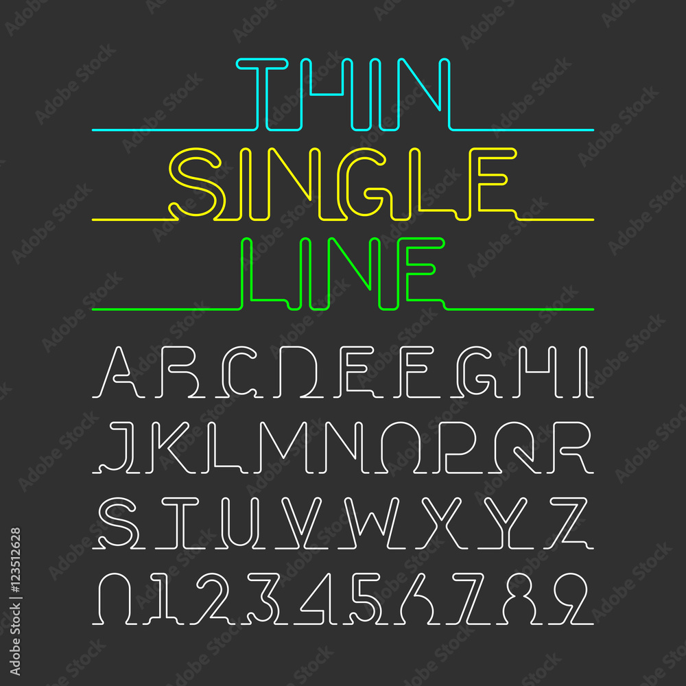 Thin Single Line font. One continuous line modern font, alphabet and ...