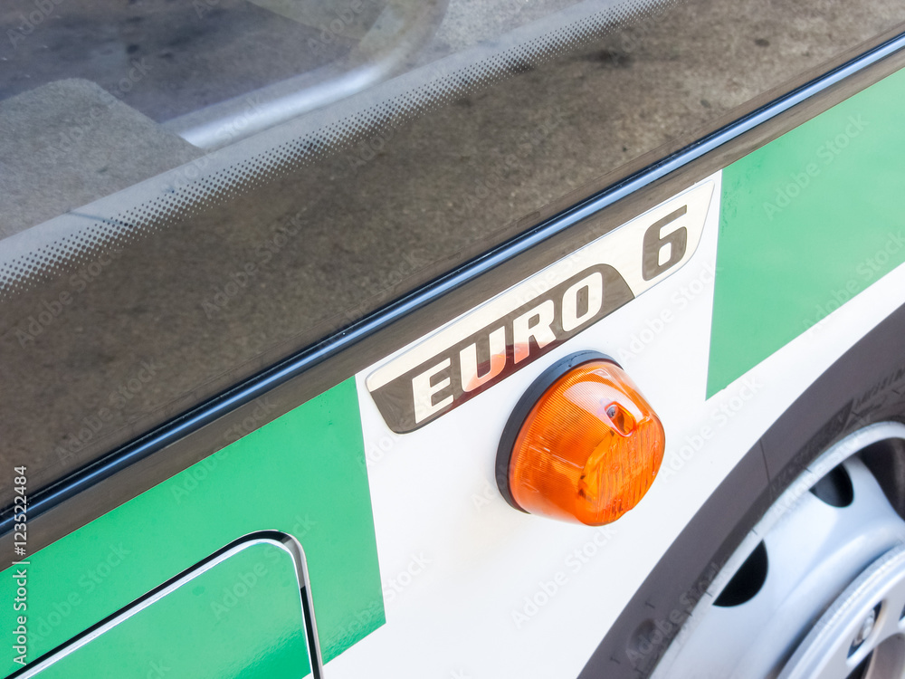 Euro 6 label on bus for urban transport Stock-Foto | Adobe Stock