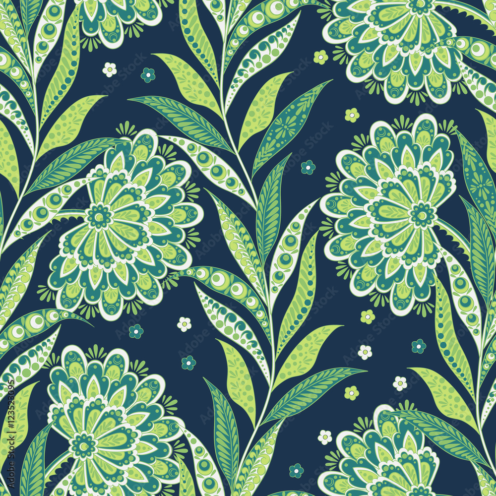 seamless pattern with indian style flowers. floral vector background ...