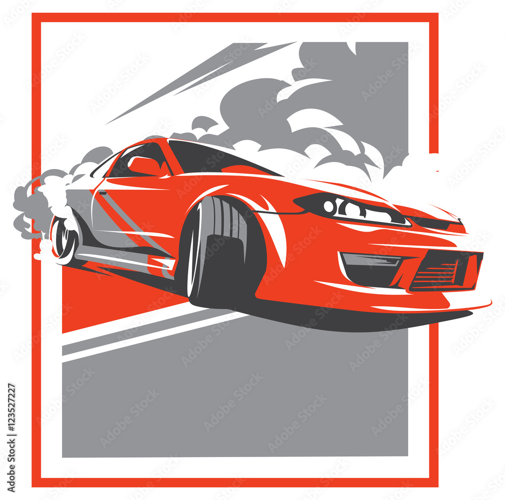 Burnout car, Japanese drift sport, JDM, Stock Vector | Adobe Stock