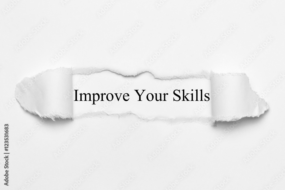Improve Your Skills on white torn paper Stock Photo | Adobe Stock