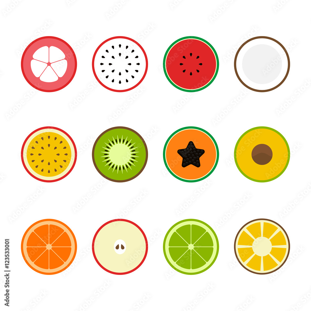 Fruit icon set flat design vector illustration Stock Vector | Adobe Stock
