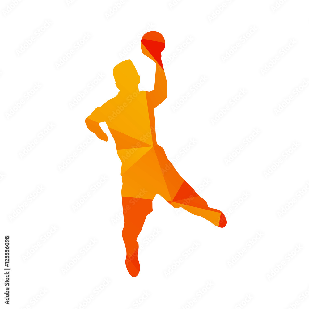 Polygonal handball player, abstract orange isolated vector silho Stock ...