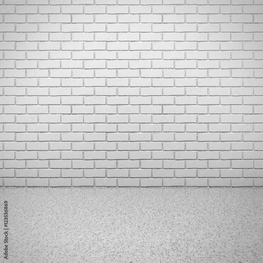 White brick wall with concrete floor. empty room interior Stock ...