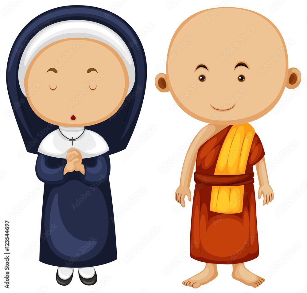 Christian nun and buddhist monk Stock Vector | Adobe Stock