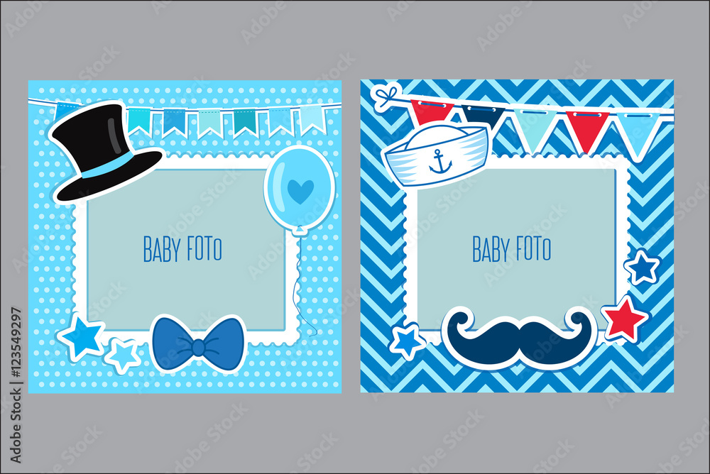 Photo Frames For Kids. Decorative Template For Baby Boy. Scrapbook ...