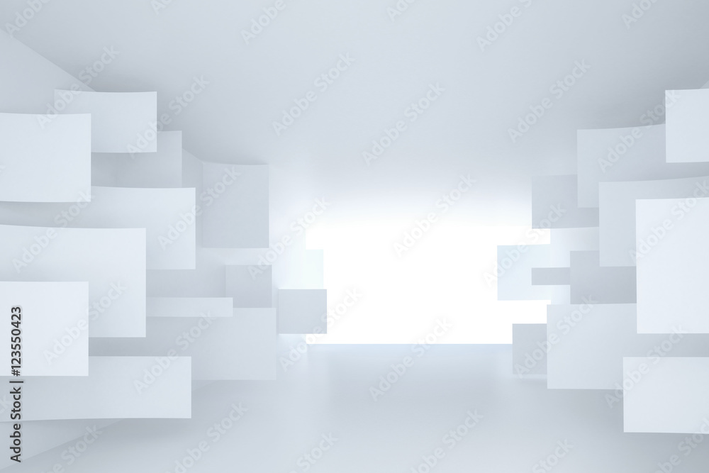 3d illustration. White interior of a non-existent building with ...
