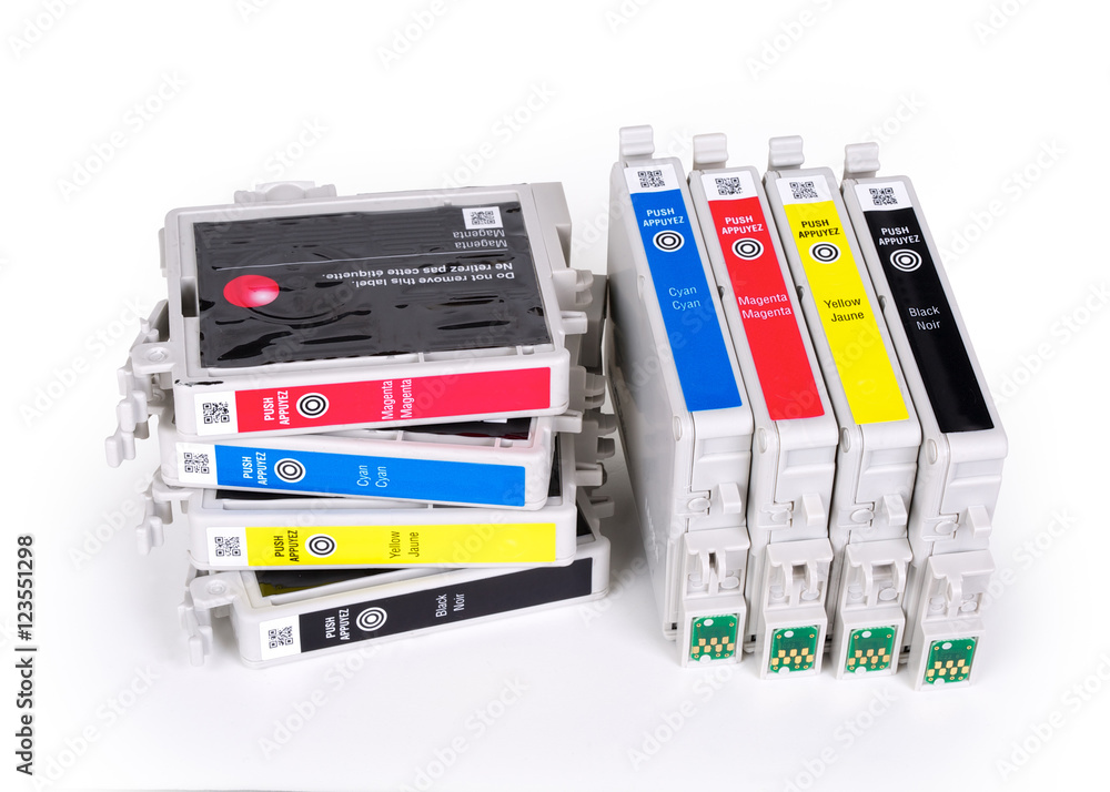 CMYK cartridges for ink jet printer, contains clipping path. Stock ...