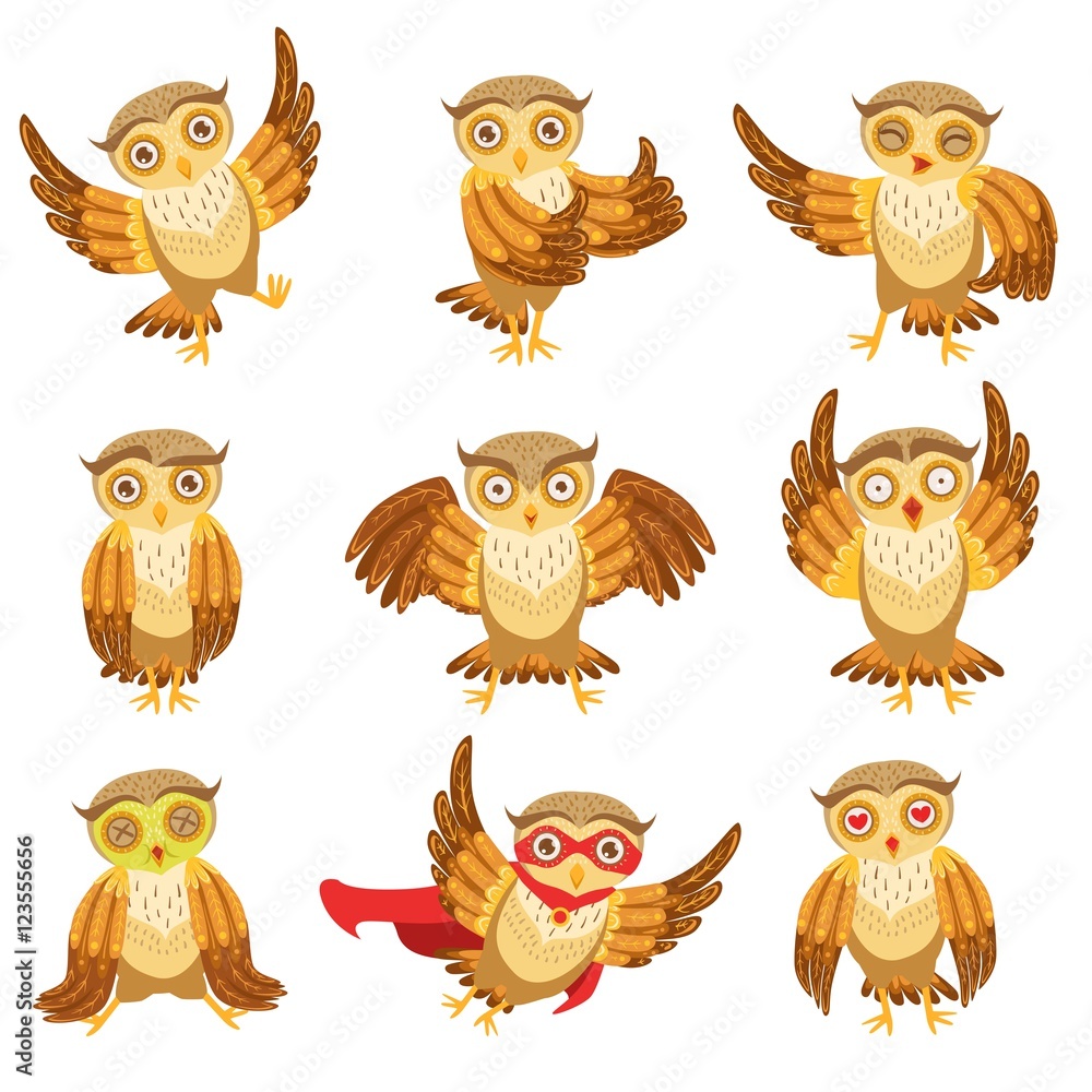 Cute Brown Owl Emoji Icon Set Stock Vector | Adobe Stock
