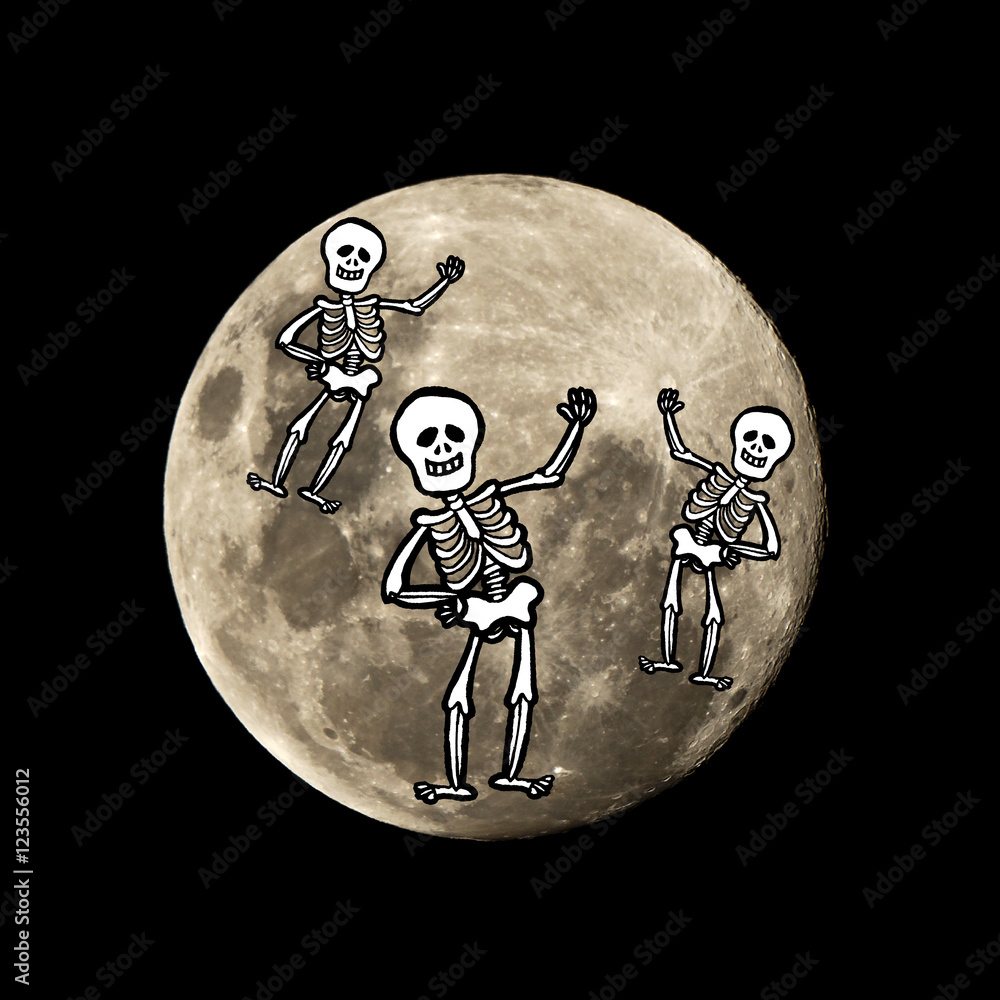 hallowen skeleton flies in the moon Stock Illustration | Adobe Stock