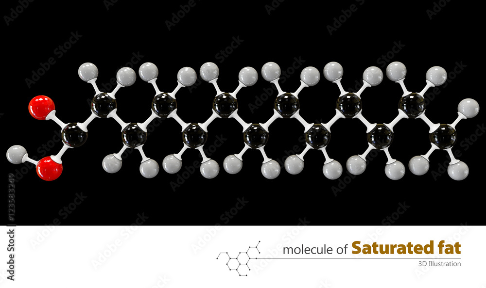 Illustration of saturated fat Molecule isolated black background Stock ...