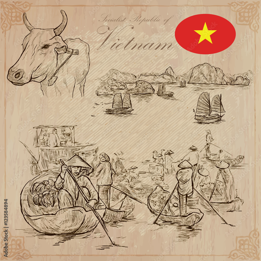 Vietnam. Pictures of Life. Vector pack. Hand drawings. Stock Vector ...