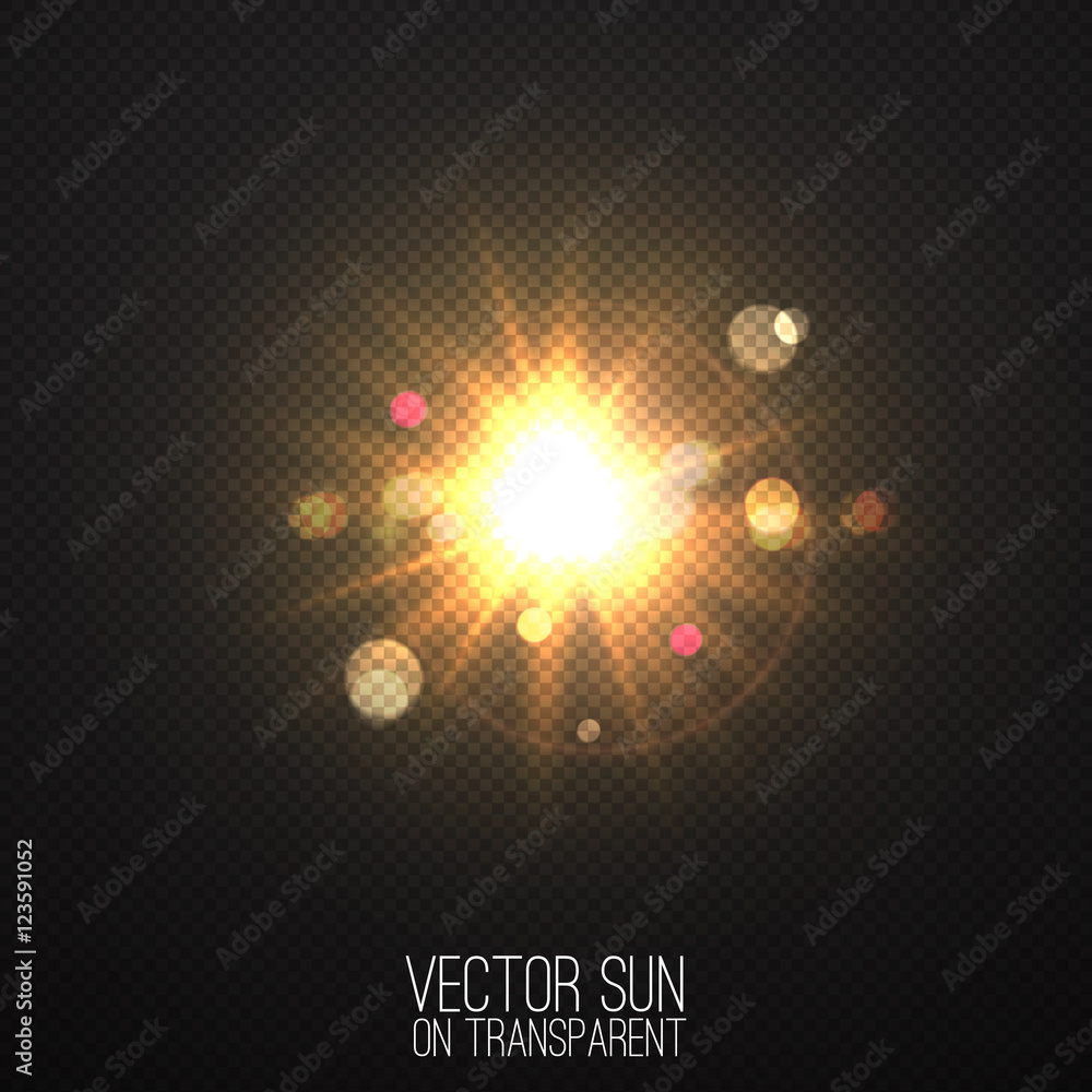 Vector realistic sun on transparent Stock Vector | Adobe Stock