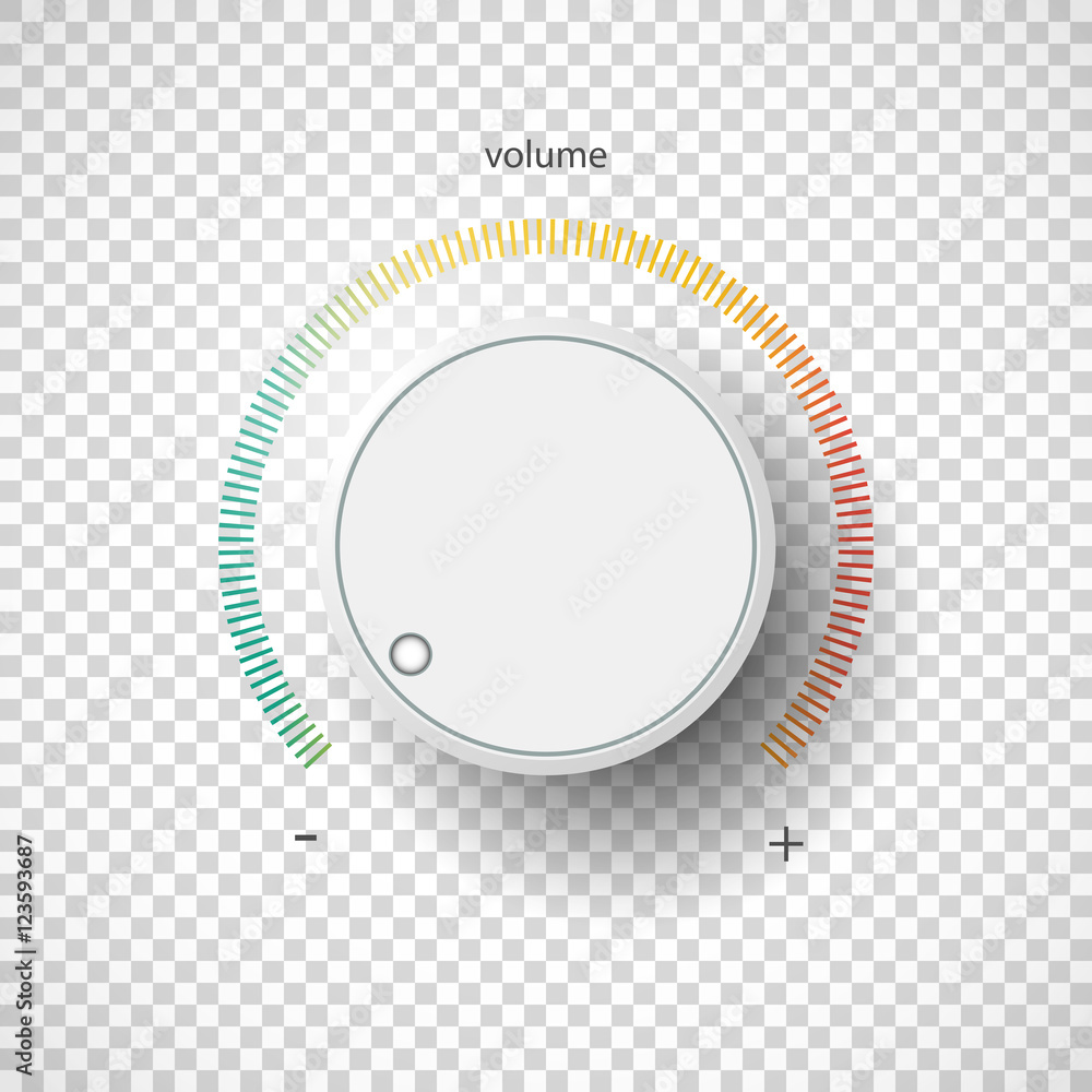Realistic metal control panel tumbler. Music audio sound volume knob ...