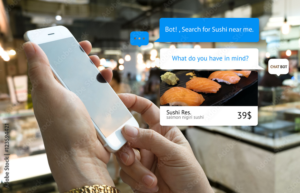 Chat bot and future marketing concept . Customer hand holding smart ...