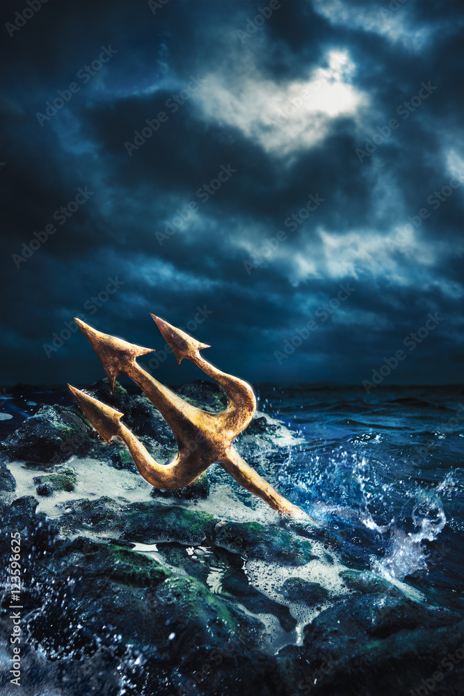 High contrast image of Poseidon's trident at sea Stock Photo | Adobe Stock