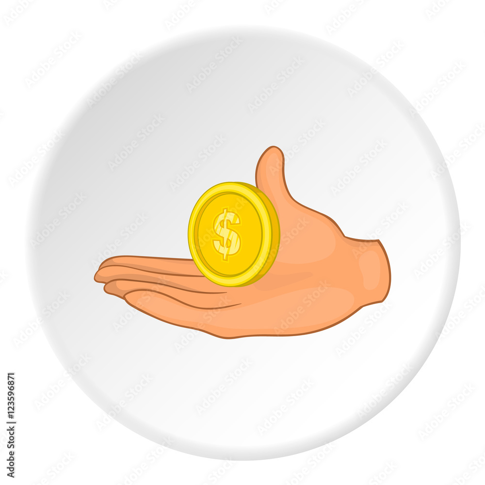 Hand and coin icon. Flat illustration of hand and coin vector icon for ...