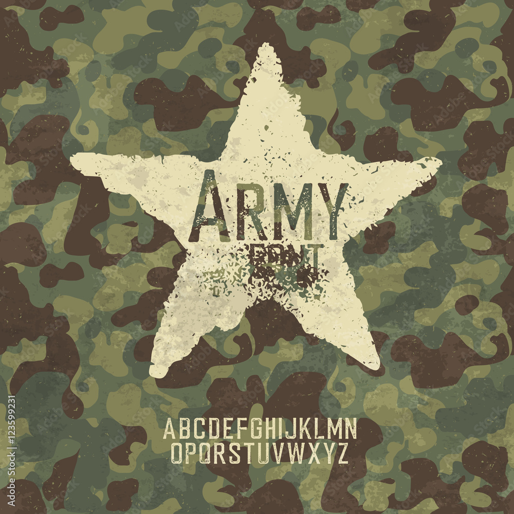 Military stamp letters. Army font with camouflage background and Stock ...