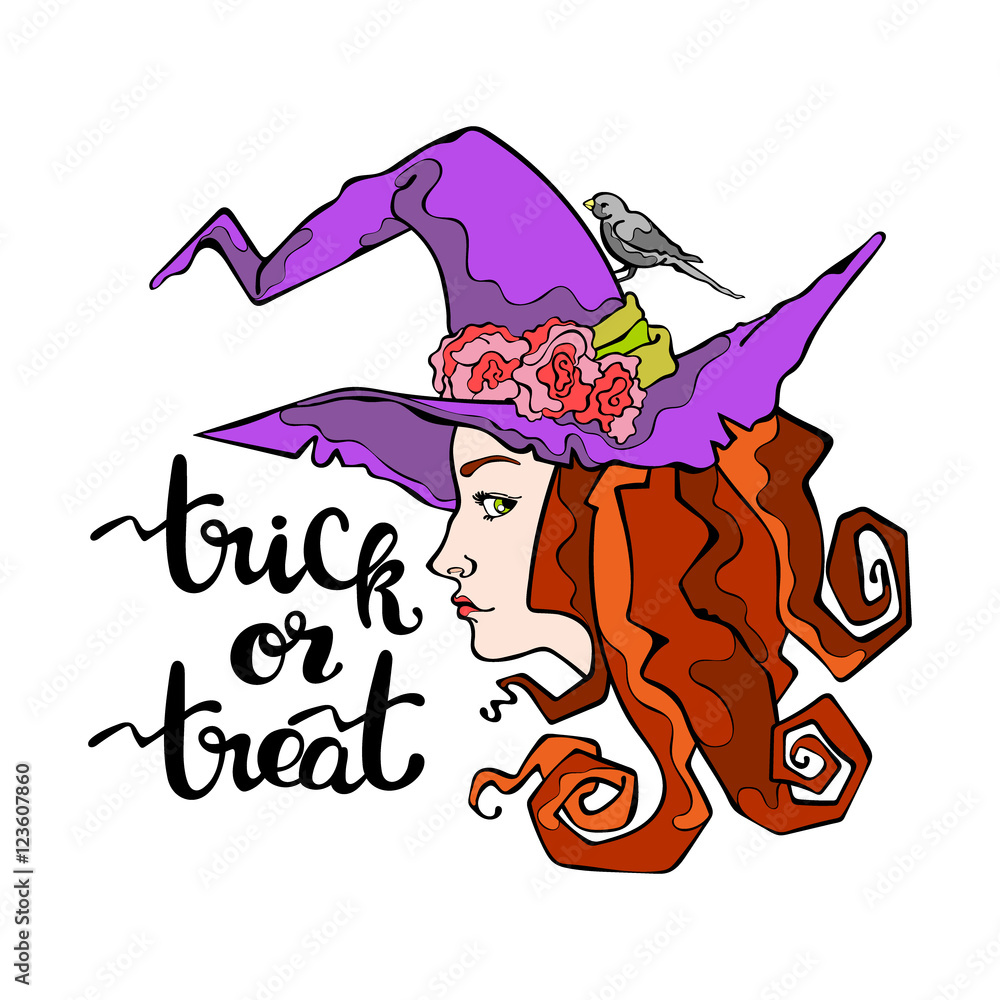 Witch. Trick or Treat. Isolated vector object on white background ...