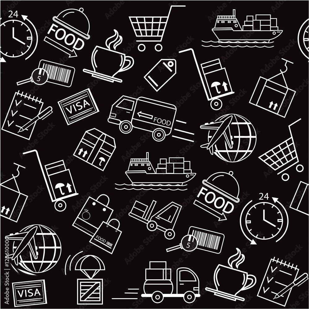 food delivery seamless pattern on the black background Stock Vector ...