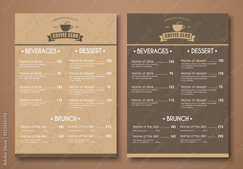 Design a menu for the cafe, shops or caffeine in a retro style Stock ...