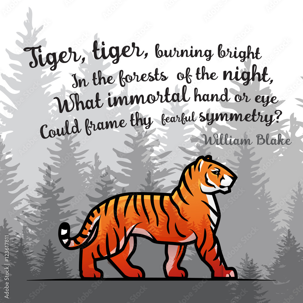 Vecteur Stock Bengal Tiger in forest poster design. Double exposure ...