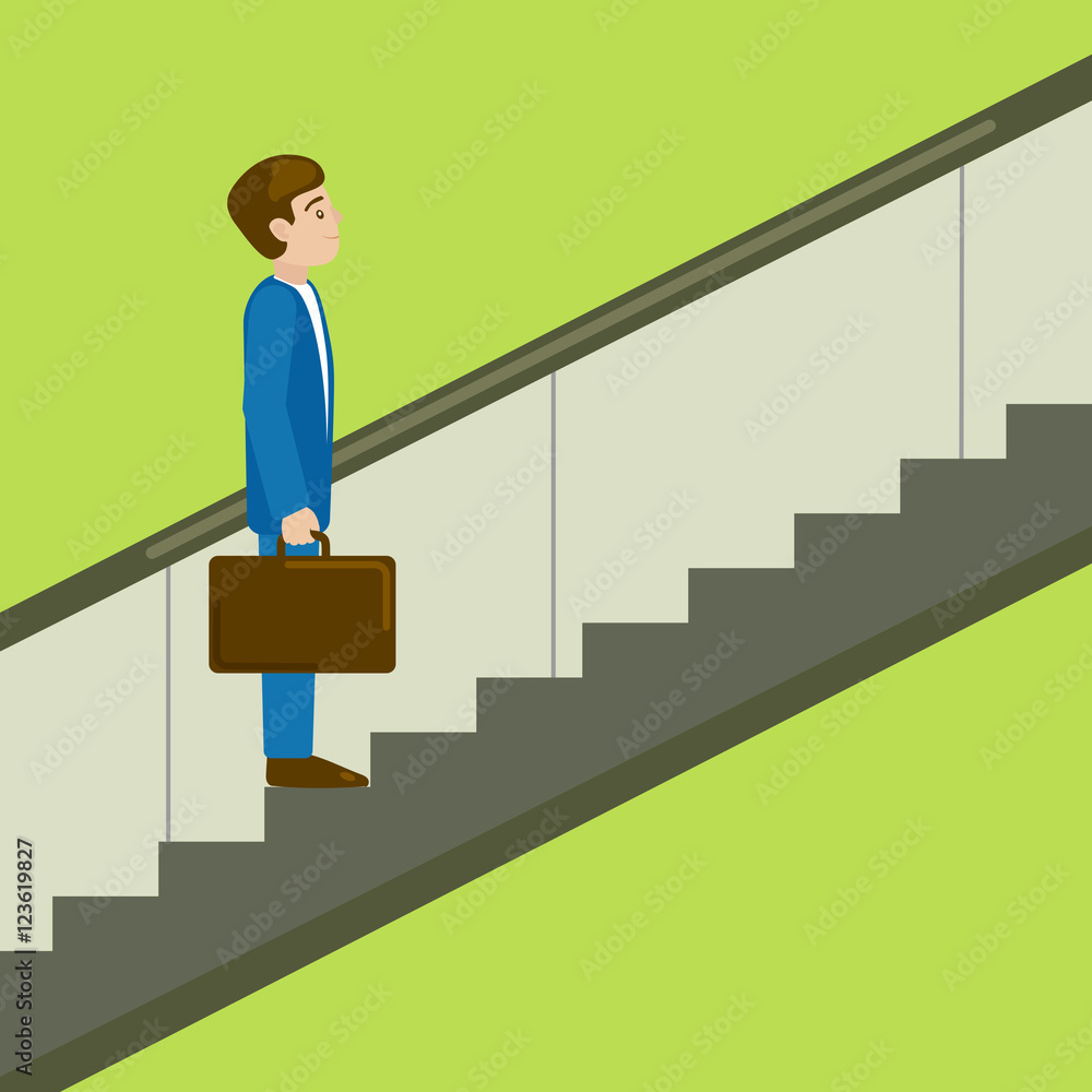 Business man on escalator cartoon vector Stock Vector | Adobe Stock