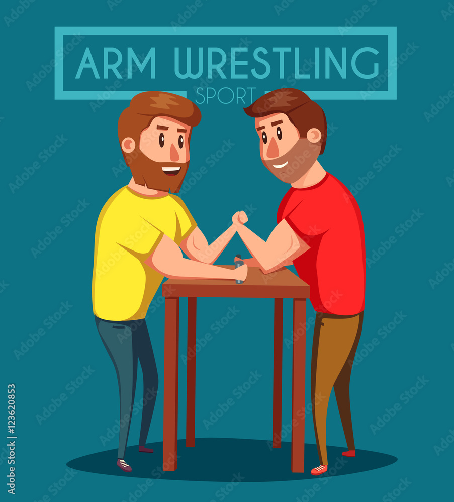 Arm Wrestling. Battle fighters. Cartoon vector illustration. Stock ...