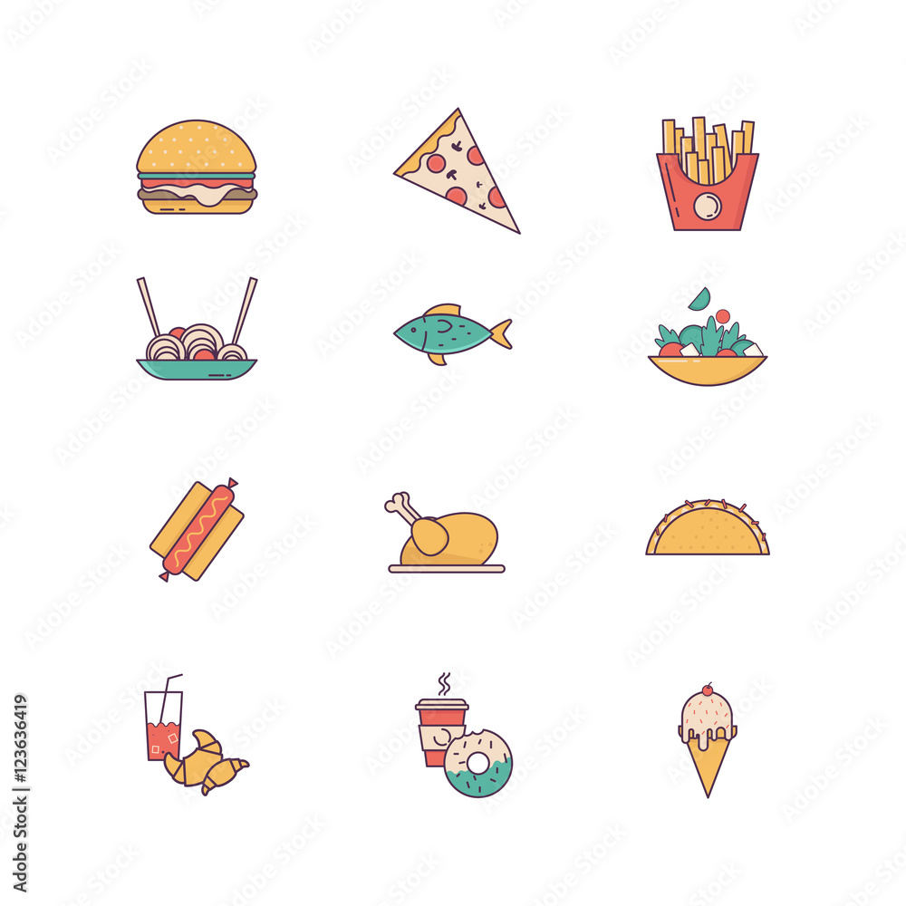 Line Icons With Flat Design Elements Of Food And Beverages Cafe Menu line-icons-with-flat-design-elements-of-food-and-beverages-cafe-menu