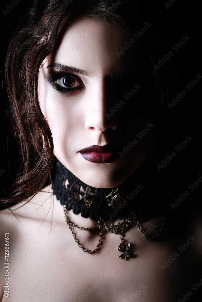 Closeup portrait of beautiful young goth girl Stock Photo | Adobe Stock