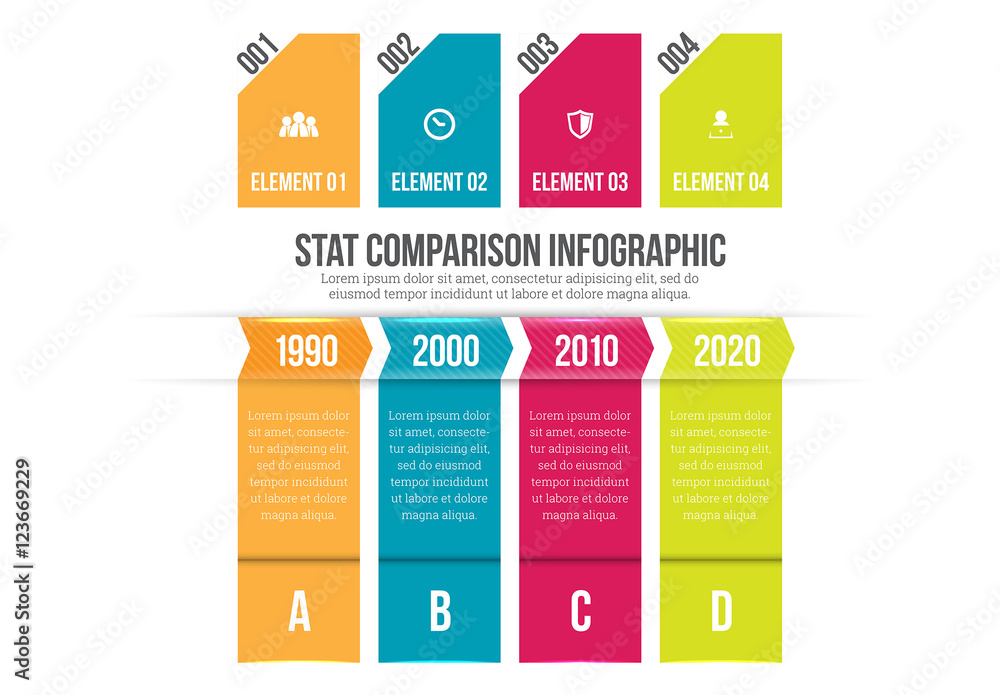 Four Column Timeline with Arrow Tabs Infographic Stock Template | Adobe ...