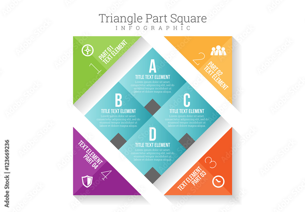 Four Section Off-Axis Square with Triangular Tabs Infographic Stock ...