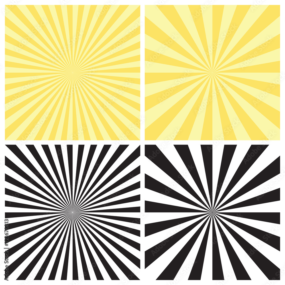 Set of abstract radial sunburst backgrounds. Retro style circular light ...
