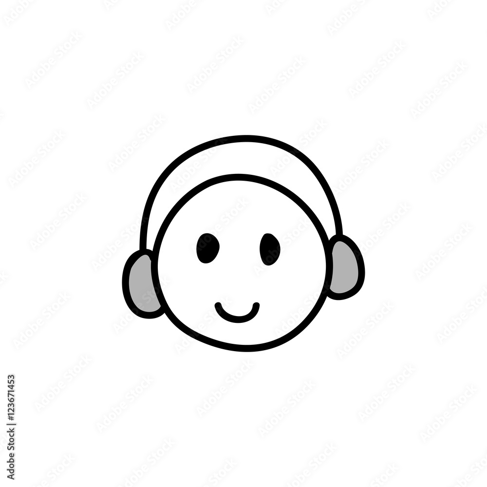 Webinar icon. Symbol of happy listening person with headphones. Smiling ...