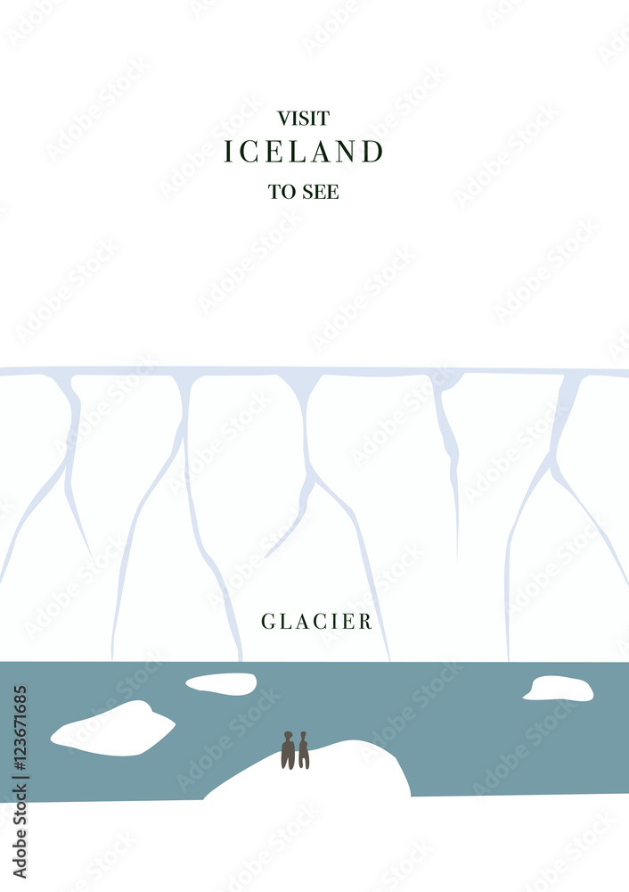 Iceland invating postcard. Glacier and icebergs vector illustration ...