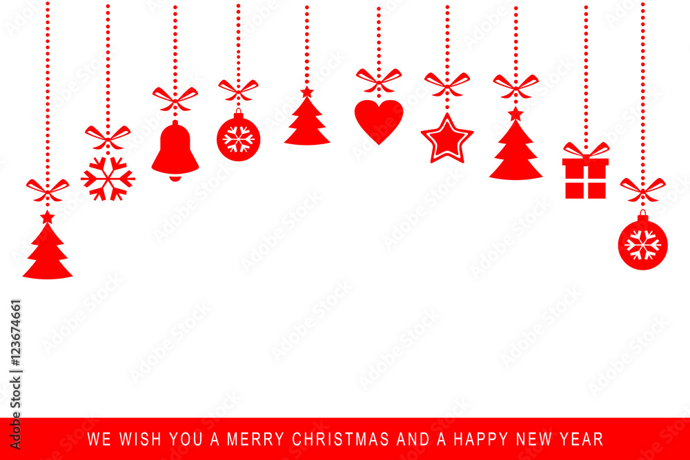 Christmas red background with decorations and place for text. Vector ...