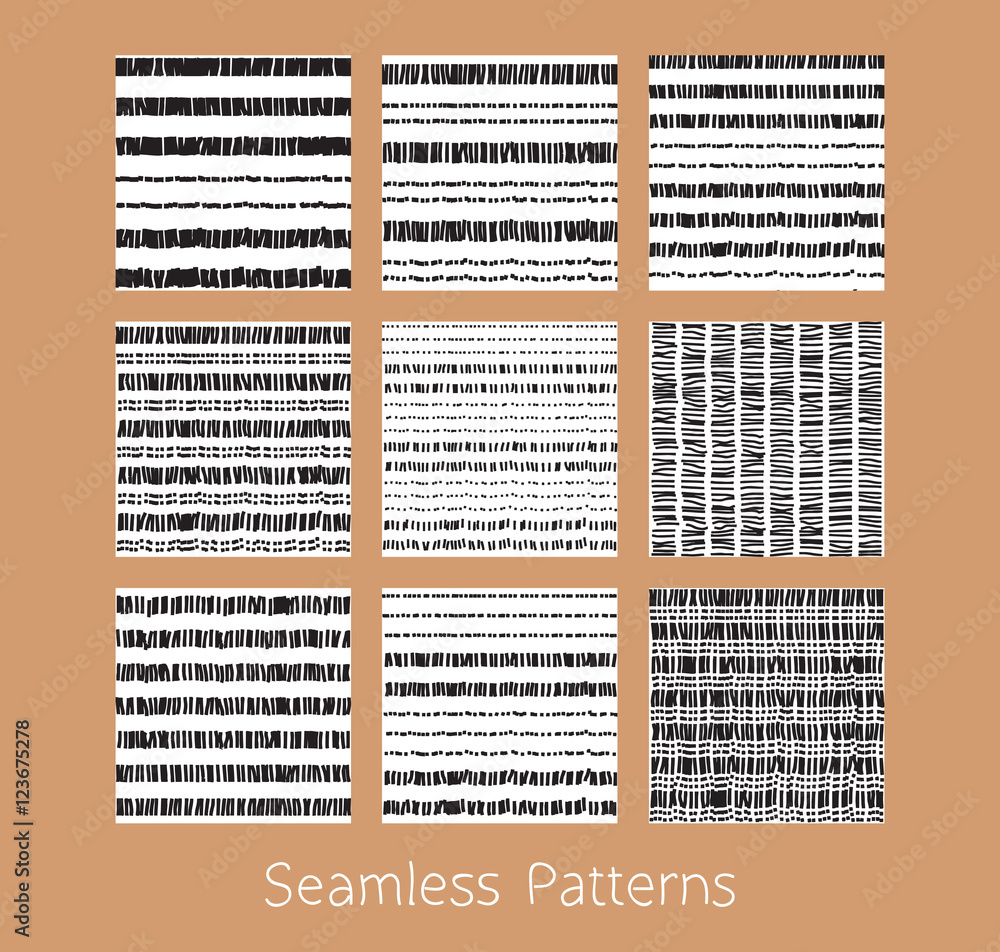 Set of dotted and dashed seamless patterns. Stylized burlap and matting ...
