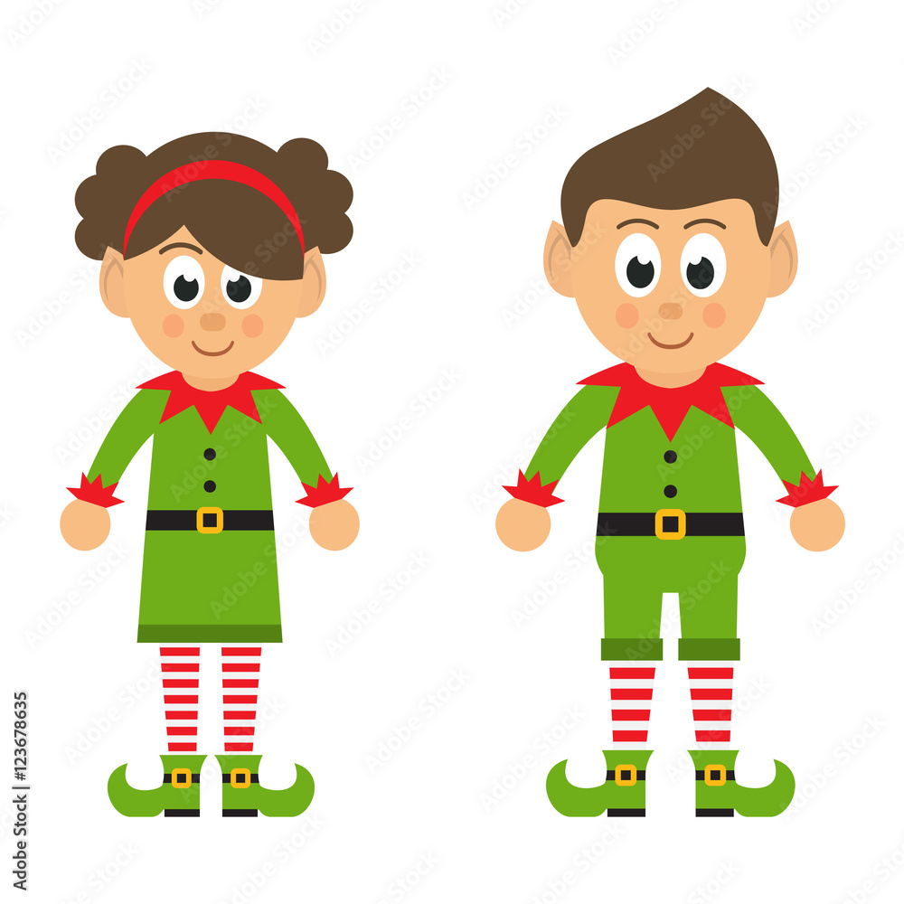 cartoon christmas elf girl and boy on a white background Stock Vector ...