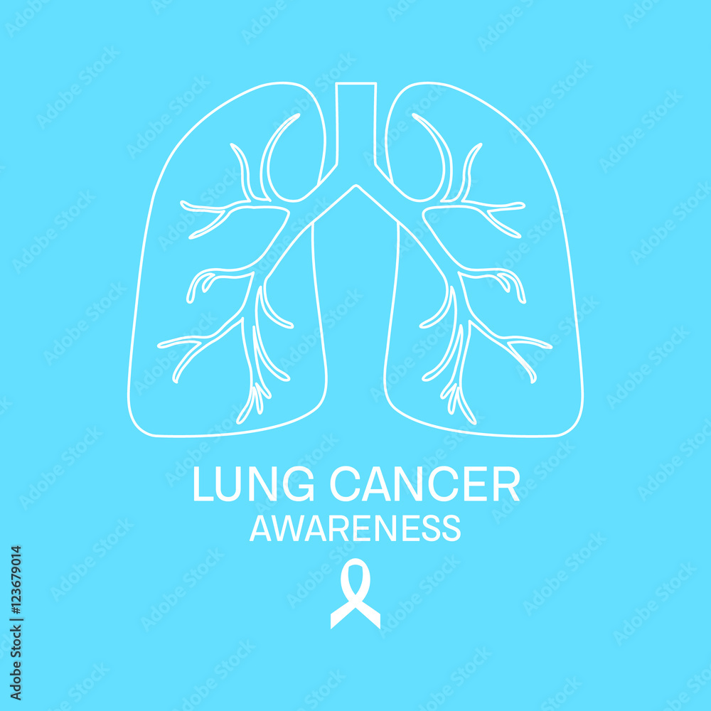Lung cancer awareness poster made in linear style. Symbols of lungs and ...