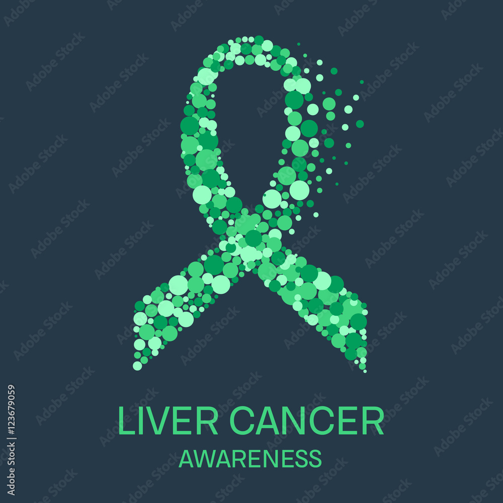 Liver cancer awareness poster design template. Emerald green ribbon ...