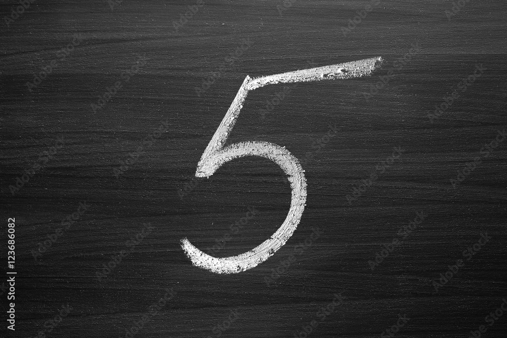 number five enumeration written with a chalk on the blackboard Stock ...
