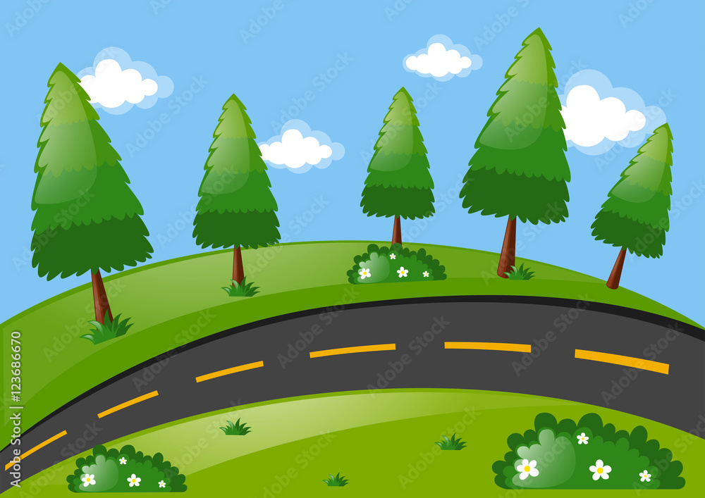 Scene with road and park Stock Vector | Adobe Stock
