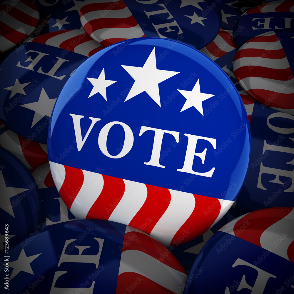 Vote buttons in red, white, and blue with stars - 3d rendering Stock ...