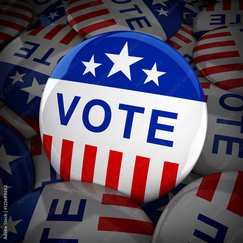 Vote buttons in red, white, and blue with stars - 3d rendering Stock ...