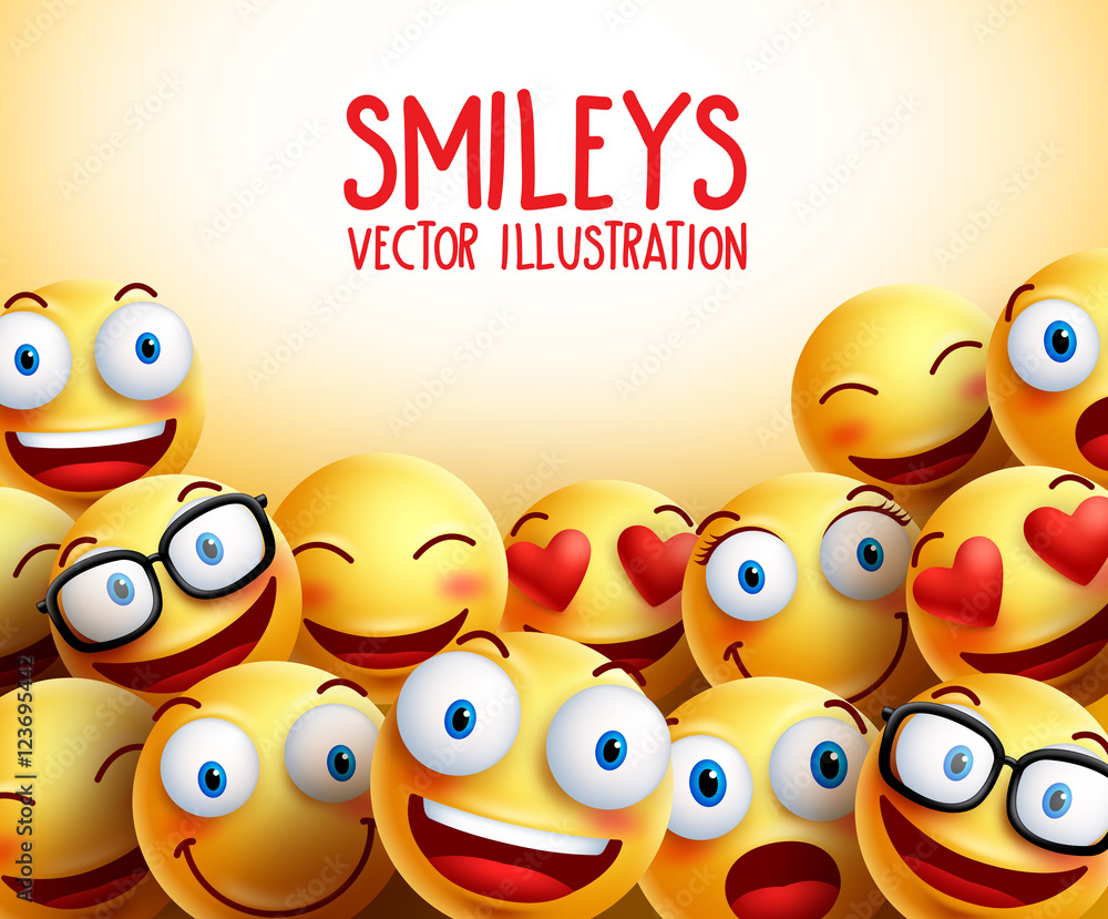 Smiley faces vector background with different facial expressions and ...